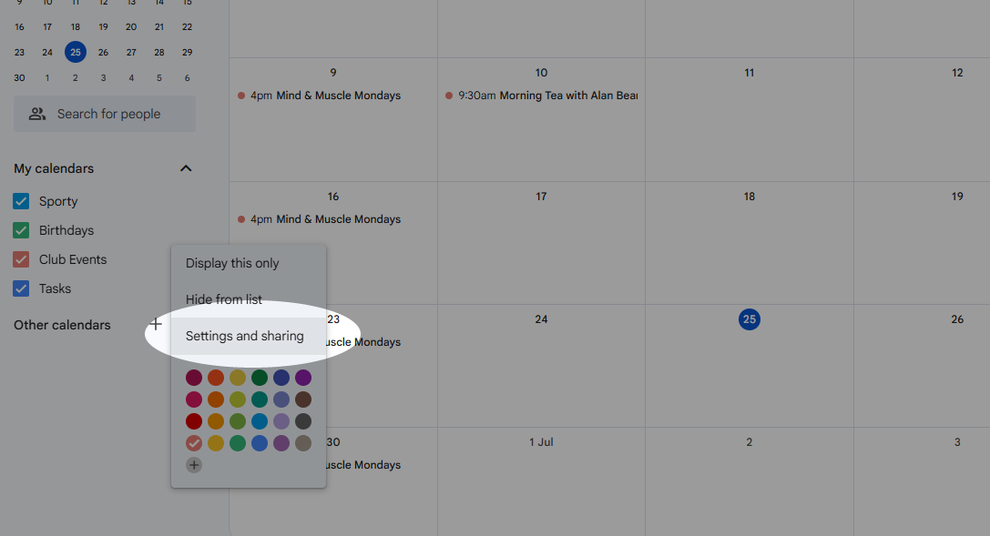 Events Calendar widget – Sporty Online Support Centre