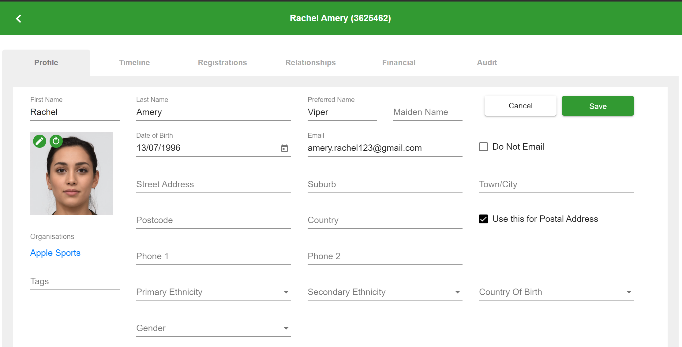SuperCRM Person Profile – Sporty Online Support Centre