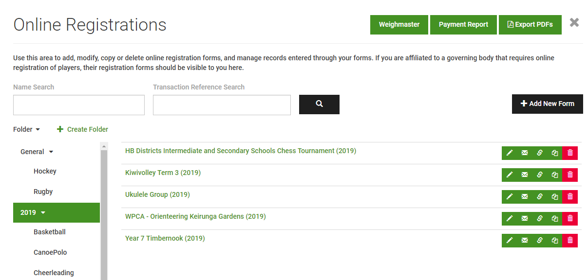 Using folders to manage registration forms – Sporty Online Support Centre